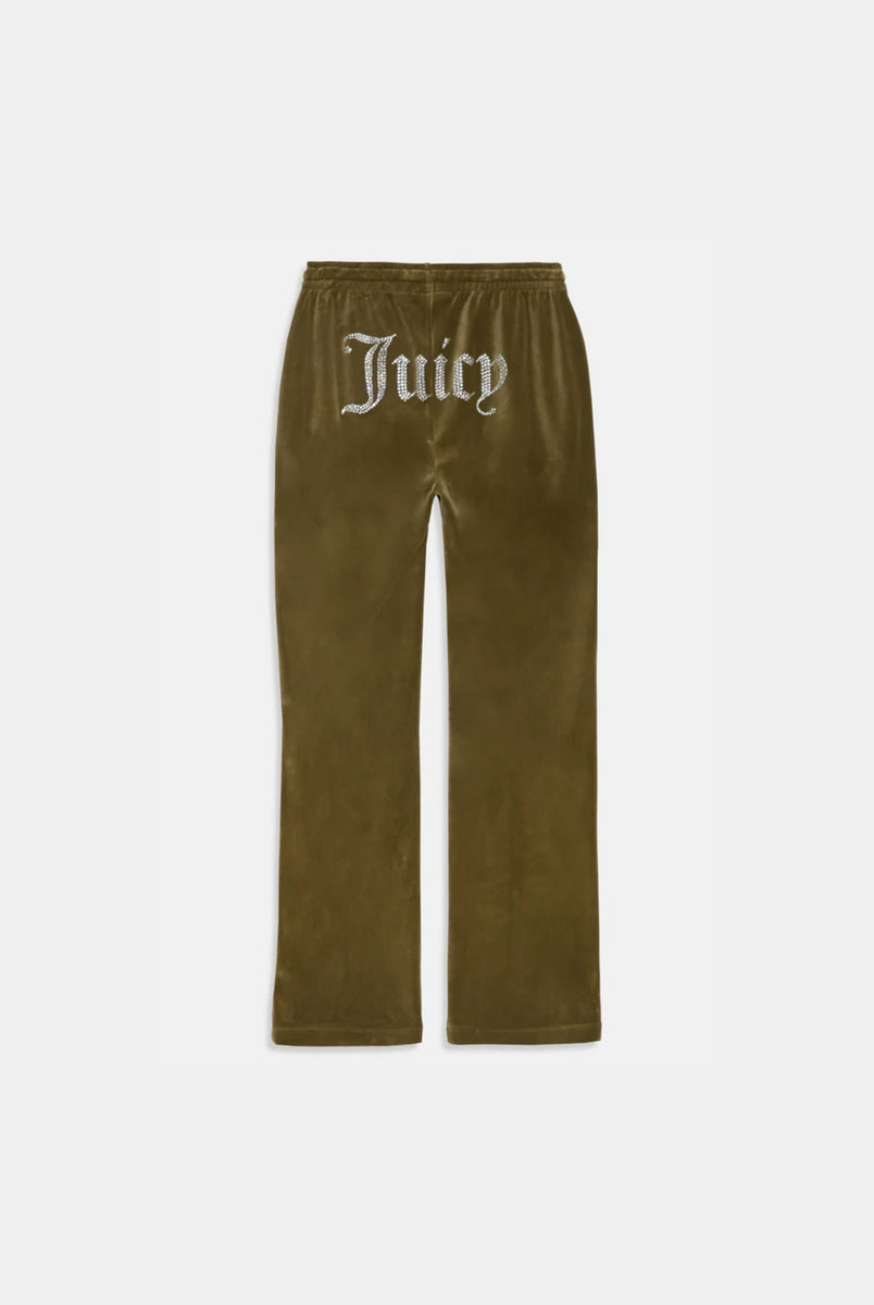 DARK OLIVE VELOUR DIAMANTE TRACKSUIT BOTTOM – Juicy Couture UK