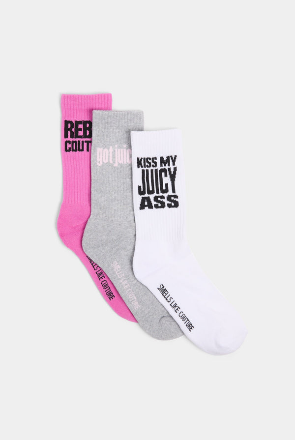 MULTI 3 PACK SLOGAN SOCKS – Juicy Couture UK