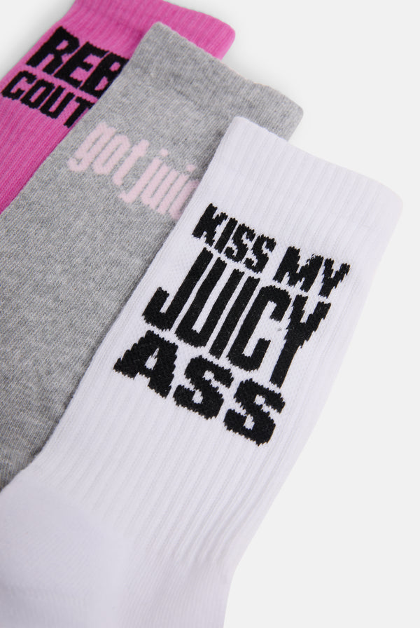 MULTI 3 PACK SLOGAN SOCKS – Juicy Couture UK