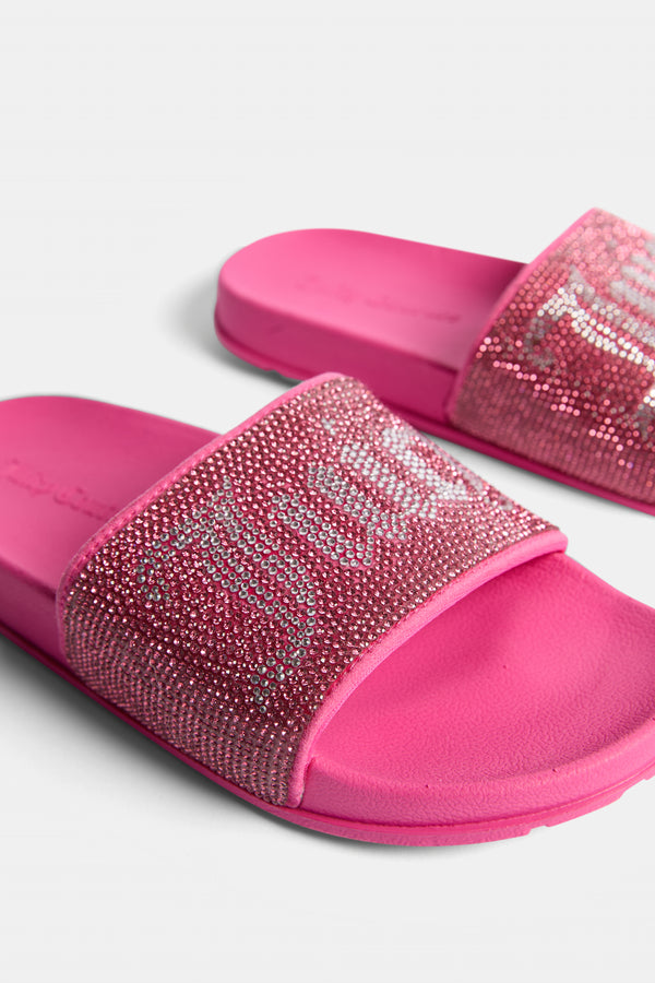PINK PEACOCK PINK PEACOCK DIAMANTÉ VELOUR SLIDER – Juicy Couture UK